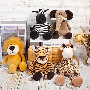 5 Pieces Safari Stuffed Animals Toy Set Includes Lions Tigers Elephants Zebras and Giraffes 11.8 inch Wild Animals Soft Realistic Jungle Animals Toys for Boys, Girls, Adults