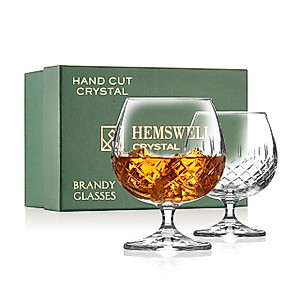 Hemswell Crystal Brandy Snifter Glasses Set of 2 - Small Cut Glass Brandy Goblets for Scotch or Whiskey - Elegant Cognac Glasses - European Crystal 8.5oz - Wicklow Design