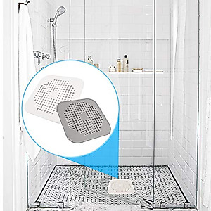 Square Drain Cover for Shower 5.7-inch TPR Drain Hair Catcher Flat Silicone Plug for Bathroom and Kitchen Filter Shower Drain Protection Flat Strainer Stopper with Suction Cups 2 Pack (Grey)
