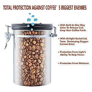 Magicafé Airtight Coffee Container Canister - CO2 Valve Coffee Container with Scoop for Ground Coffee Beans Storage Medium 16oz
