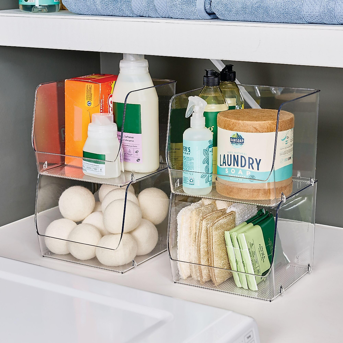 iDesign Linus Stacking Organizer Bins for Kitchen, Pantry, Office, Bathroom, Extra Large-Clear