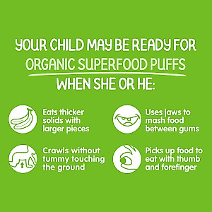 Happy Baby Organic Superfood Puffs Strawberry & Beet, 2.1 Ounce Canister Organic Baby or Toddler Snacks, Crunchy Fruit & Veggie Snack, Choline to Support Brain & Eye Health