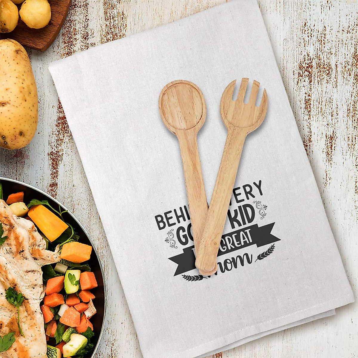 Style In Print Mother's Day Decor Flour Kitchen Towels Behind Every Good Kid is A Great Mom Cleaning Supplies Dish Design Only