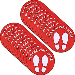 20 Pieces Social Floor Sticker Removable Stop Feet Apart Stand Safety Sign Marker Please Wait Here Footprint Decal for Supermarket, Grocery Store, Cafe Office, Hospital, 8 Inch (Red)