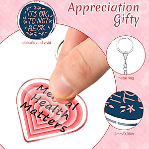 Remuuly 50 Pcs Mental Health Matters Gifts for Women Mental Health Keychain Gifts Acrylic Sunflower Heart Inspirational Key Ring for Women Men (Assorted)