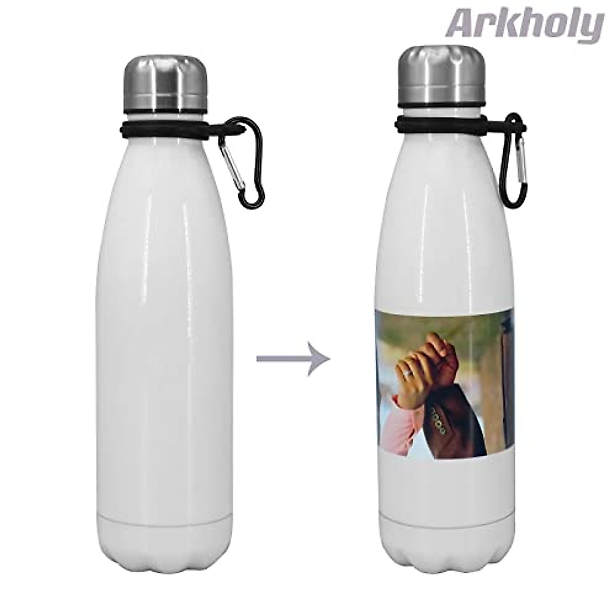 Arkholy 17OZ Sublimation Blanks Sport Water Bottle Stainless Steel Vacuum Insulated Drinking Bottle Tumbler Keep Hot& Cold Leak Proof with Hang Carabiner (1pc White Color)