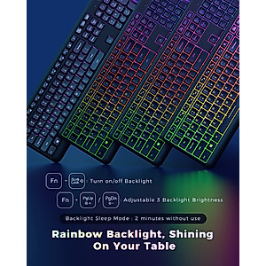 Wireless Keyboard and Mouse Combo Backlit,SURPAO Illuminated Full-Size Wireless Keyboard and Mouse Set, 2.4Ghz Silent Keyboard and Mouse for Computer, Laptops, Windows, Gaming,Black