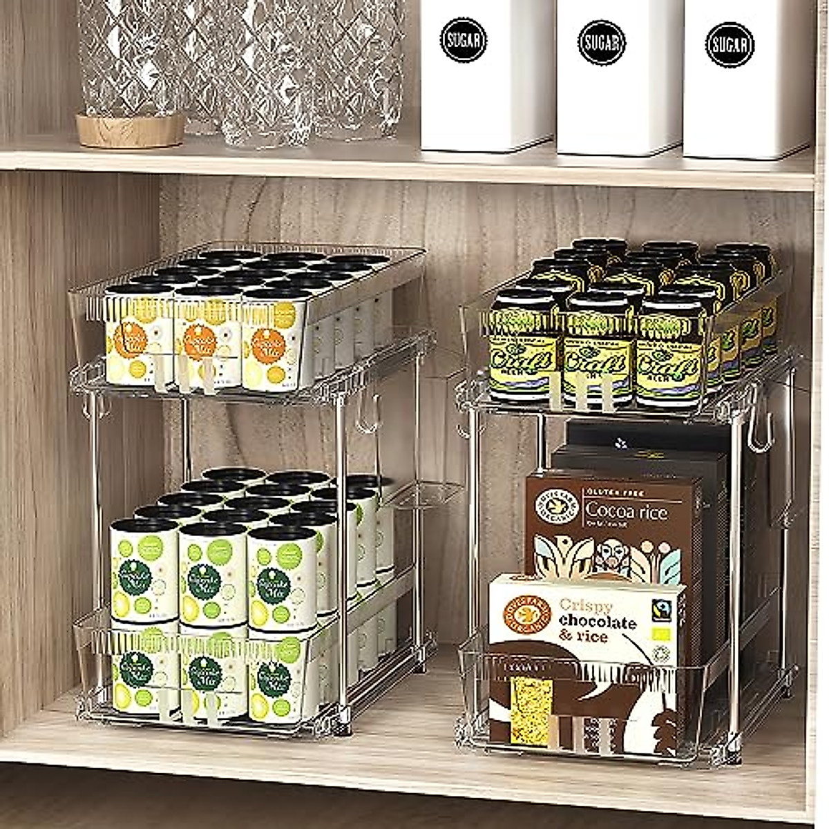 NIHEHAG 2 Tier Clear Under the Sink Organizer-Slide-Out Bathroom Cabinet Organizer With Hook/Cup/Dividers Acrylic Under Bathroom Sink Organizer and Storage for Medicine, Kitchen, Pantry, Cabinet