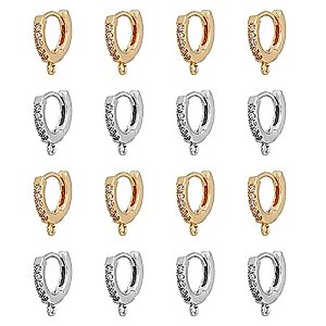DICOSMETIC 16Pcs 2 Colors Zirconia Huggie Hoop Earring Round Open Loop Earring Hoop Earring with Loop Leverback Earring French Hook Brass Earring Hooks for Earring Jewelry Making