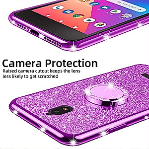 nancheng for BLU View 2/B130DL Case Luxury Cute Soft TPU Silicone Glitter Cover for Girls Women with Diamond Ring Kickstand Bumper Shockproof Full Body Protection Case for BLU View 2/B130DL - Purple