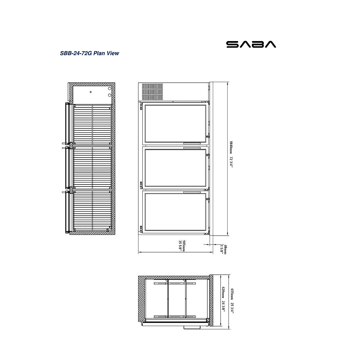 72" Commercial 3 Door Back Bar Beer Bottle Beverage Can Cooler Refrigerator, Black, with Stainless Steel Top and Glass Doors