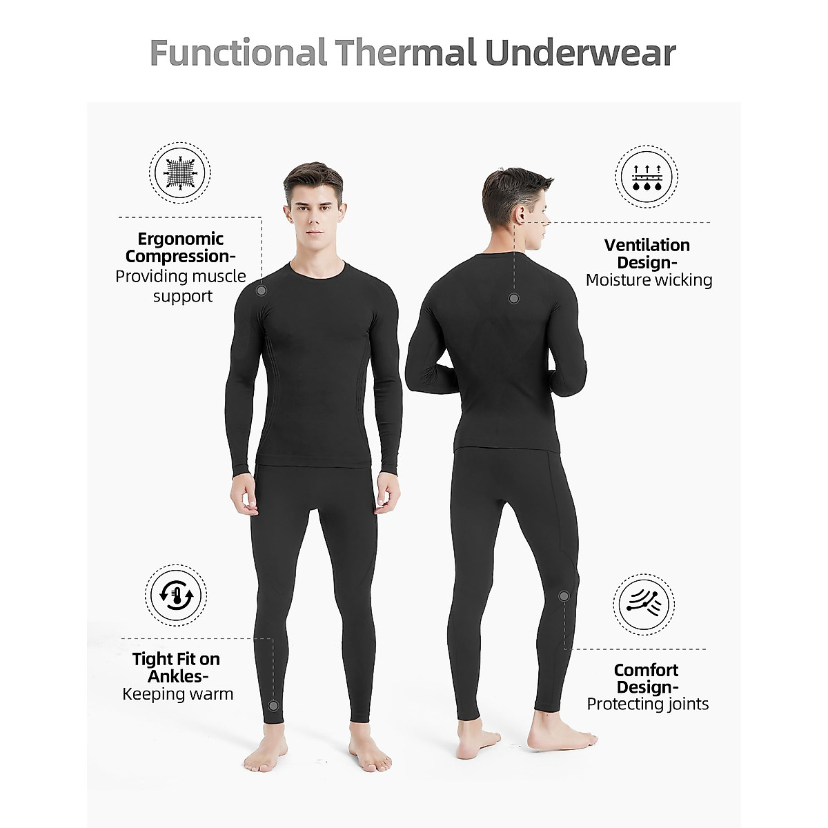 NOOYME Thermal Underwear for Men Long Johns for Men, Long Underwear Mens Base Layer Men for Cold Weather