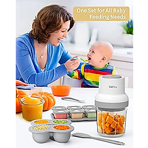 Baby Food Maker, HEYVALUE 13-in-1 Baby Food Processor Set for Baby Food, Fruit, Vegatable, Meat, Baby Food Blender with Baby Food Containers, Baby Food Freezer Tray, Silicone Spoons, Silicone Spatula (Gray)