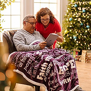 Chanasya Hope and Faith Gift Throw Blanket - Cozy, Warm and Fluffy Sherpa - Sends Positive Energy, Inspirational Uplifting, and Comfort for Best Friend, Women, Men and Partner (65x50 inches) Aubergine