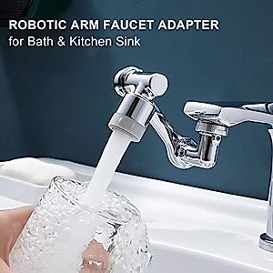 MLG Tools Universal 1080 Swivel Robotic Arm Swivel Extension Faucet Aerator Sink Water Splash rotatable Faucet Aerator 2 Mode Rotating Filter Extension，ABS
