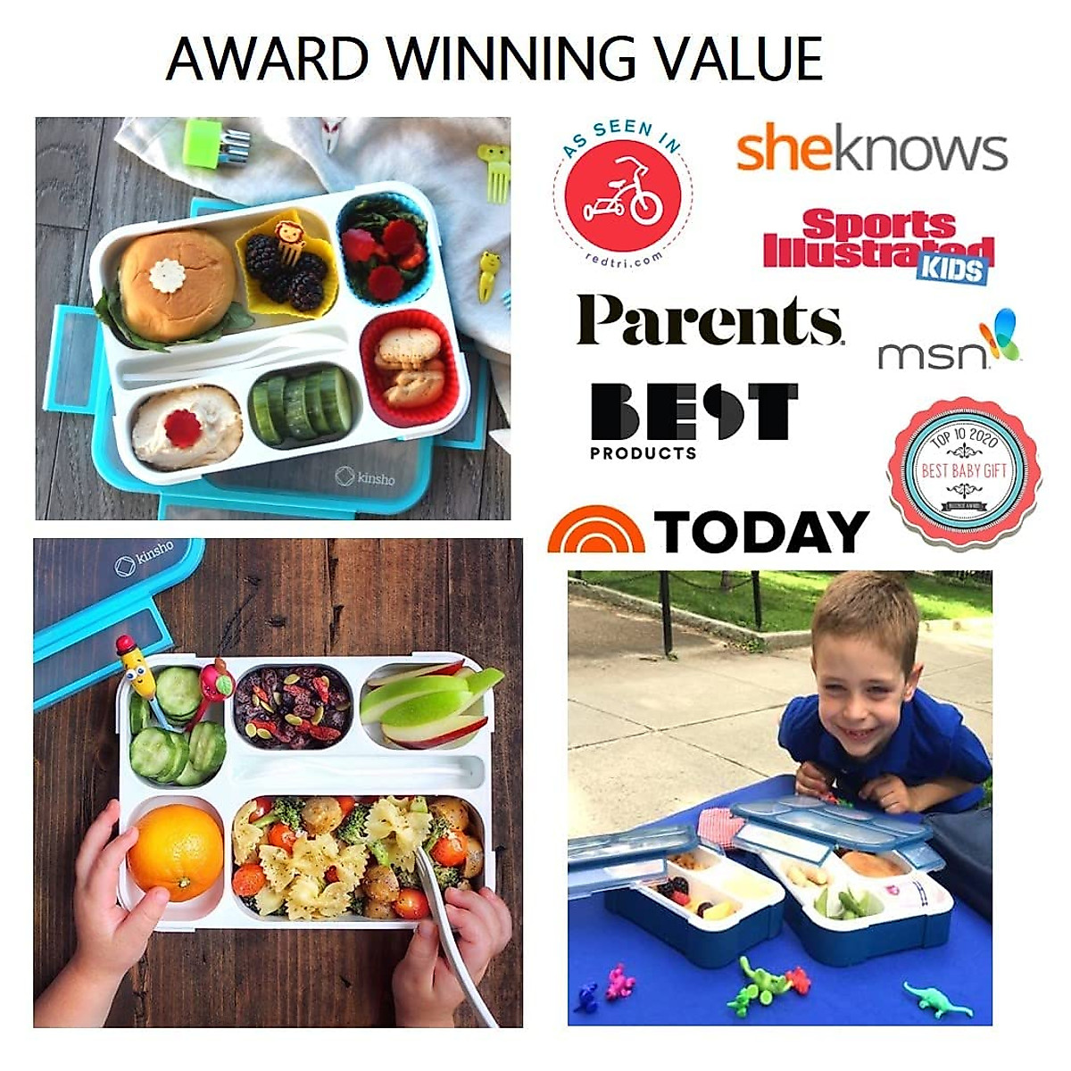 Bento Lunch Box and Snack Container Value Set| Meal Planning Portion Containers For Kids or Adults, School or Work | BPA Free | Microwave Safe | Utensils | 4 pack, Large and Mini, Blue + Navy