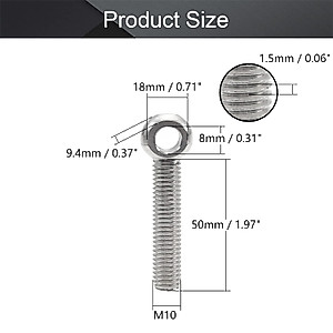 MroMax M10x 50mm Machinery Shoulder Swing Lifting Eye Bolt 304 Stainless Steel Metric Thread Silver 5pcs