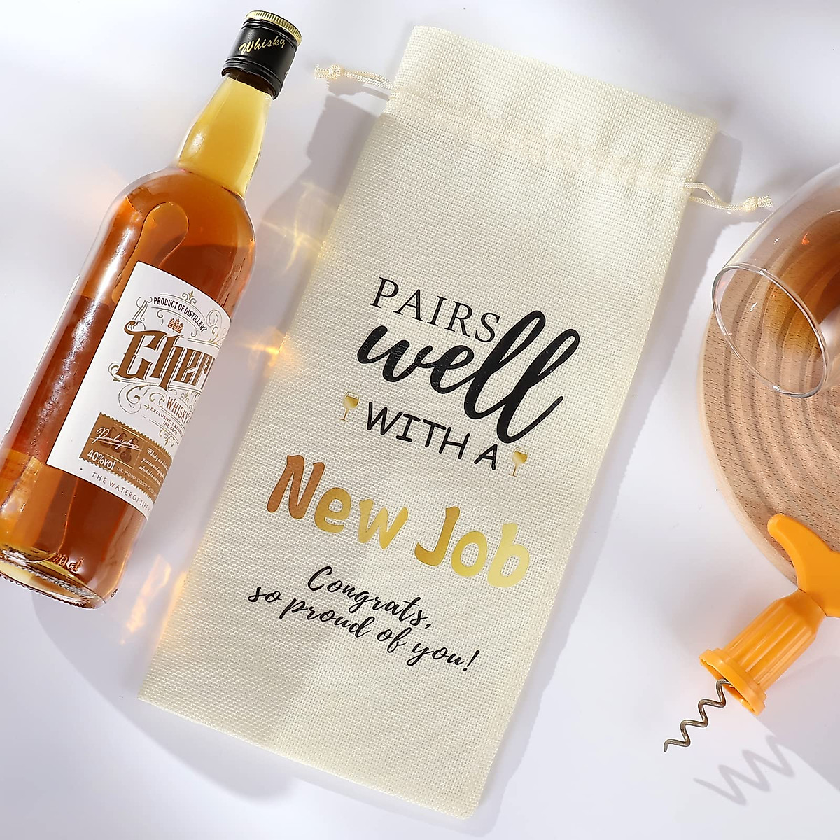 New Job Gifts Wine Bag, 1PC Congratulations Gifts for Women or Men, Congrats on New Job, Promotion Gift, Coworker Leaving Gift, Pairs Well With New Job Congrats So Proud of You