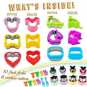 BANIC 24Pcs Sandwich Cutter and Sealer Set, Uncrustables Maker, Crustless Sandwich Cutter shapes Set Butterfly Unicorn Dino ect, Lunch & Bento Box Accessories,Bread Fruit Cookie Cutters for kids