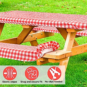 LINPRO 6ft and 8ft Fitted Picnic Table Cover and Bench Covers. These 2 Most Common Sizes Reusable Outdoor Picnic tablecloths with Elastic Will Cover Most Camping Picnic Tables and Folding Tables.