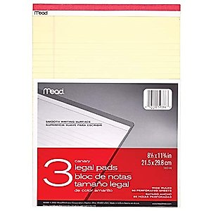 Mead Legal Pad Writing Pads, Wide Ruled, Great for Use as Home Office Supplies, Memo Pads, Note Pads, or Steno Pads, 8-1/2" x 11-3/4", 50 Sheets, Letter Writing Canary Paper, 3 Pack (59386),canary yellow