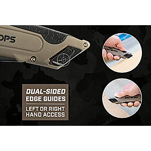 Spec Ops Tools Safety Knife Box Cutter, Includes Holster & Lanyard, 3% Donated to Veterans, black/tan