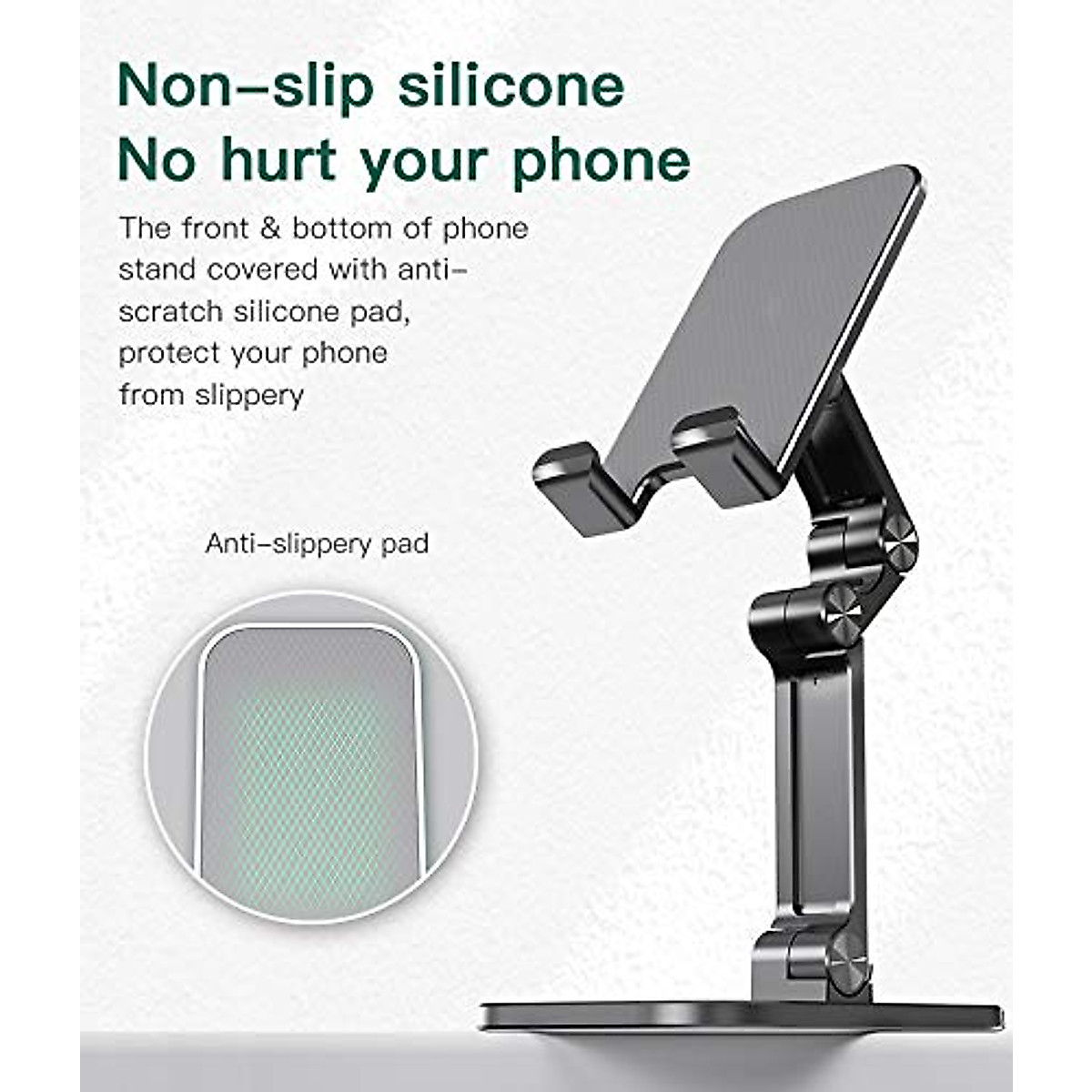 KOPTOR Cell Phone/Tablet Stand, Premiun Luxury Foldable, Portable, Angle/Height Adjustable Desk Phone Dock Holder for iPhone iPad, Samsung, Google Pixel 3.5-7.0-Inch (Silver Onyx)