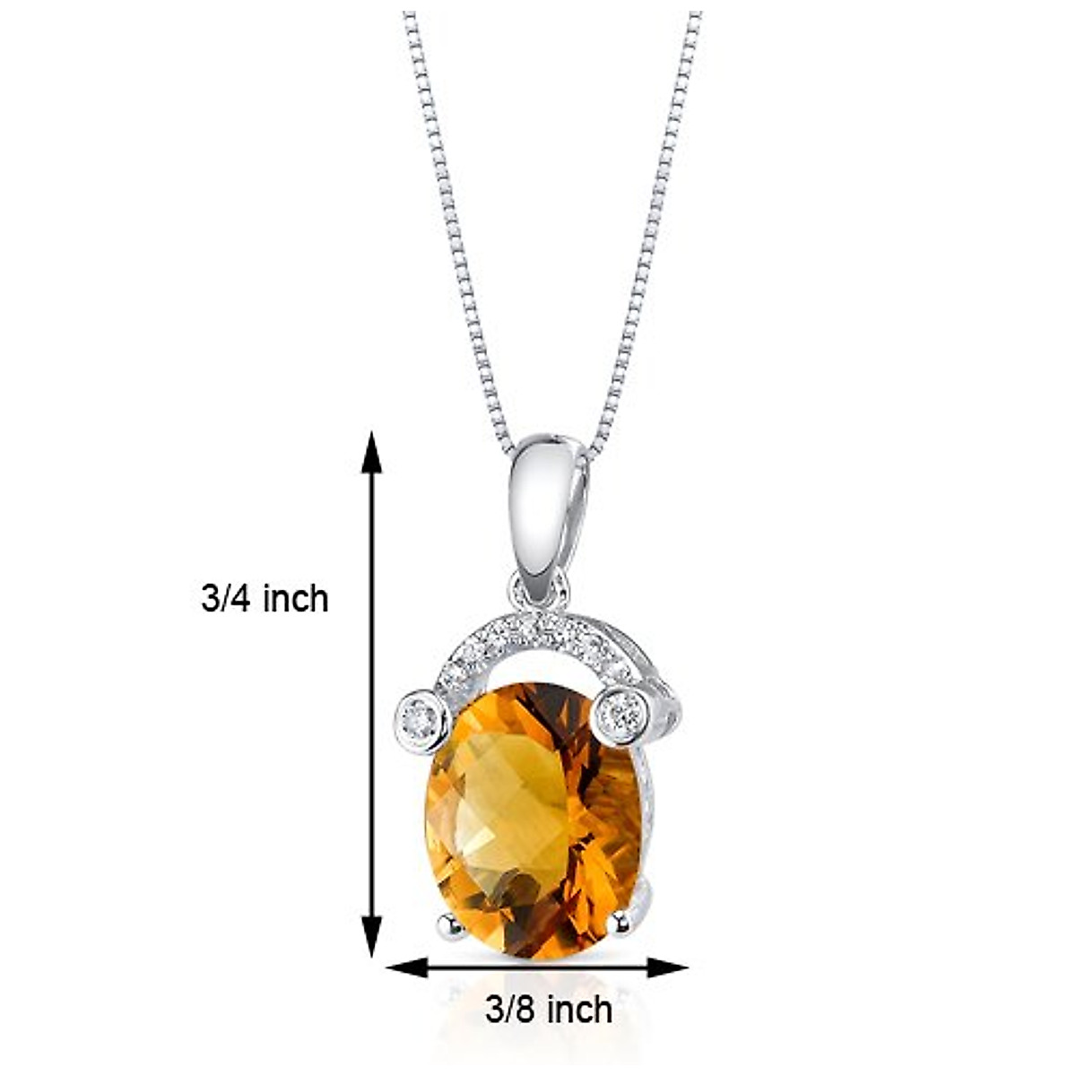 PEORA 14K White Gold 2.23 Carats Citrine and Diamond Pendant for Women, Genuine Gemstone, Large Oval Shape 10x8mm