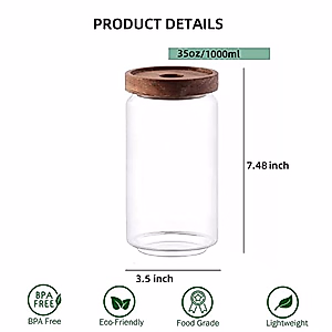 UKYLIN Glass Jar with Wood Lid, Airtight Glass Food Jar Canister, Clear Kitchen Food Storage Containers for Flour, Sugar, Coffee Beans, Candy, Snack, Cookie and More (1000ml 35 FL OZ)