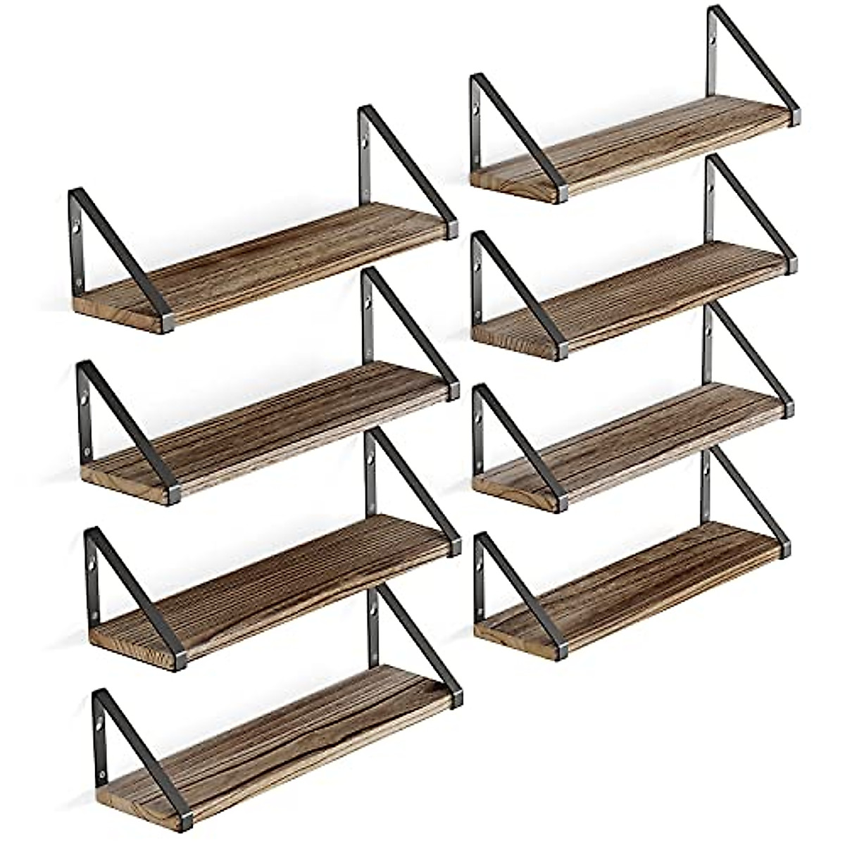 brightmaison BGT Mino Floating Shelves, 17" Book Shelves for Living Room Decor, Bathroom Organizer, Kitchen, Bedroom, Burnt Finish Set of 8