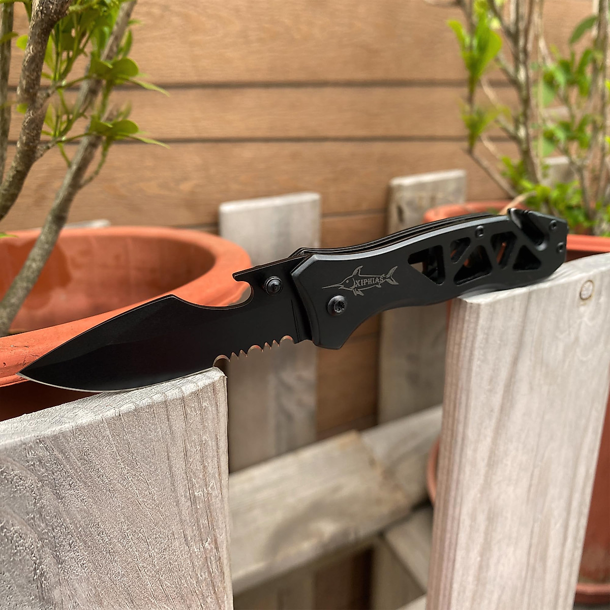 XIPHIAS Cool Folding Pocket Knife with Glass Breaker, Bottle Opener and Rope Cutter, Birthday Father's Day (D2)