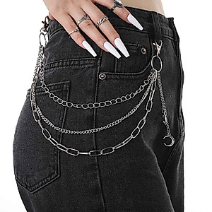 Tgirls Hip Hop Pants Chain Acrylic Jean Chain for Women Punk Pocket Chains for Men Layered Goth Keychains Colorful Trouser Chain Rock Wallet Chain Body Accessories for Girls (3 Moon)