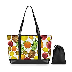 Watercolor Fruits Laptop Tote Bag for Women Work Travel Bag Canvas Teacher Tote Bags Handbags Purse with Fashion Zipper