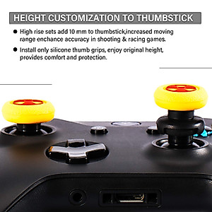 Playrealm FPS Thumbstick Extender & 3D Texture Rubber Silicone Grip Cover 2 Sets for Xbox Series X/S & Xbox One Controller(Radiation Yellow)