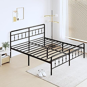 DiaOutro 16 Inch King Bed Frame with Headboard and Footboard, Classic Metal Platform No Box Spring Needed Heavy Duty Victorian Style Iron-Art Mattress Foundation/Under Bed Storage/Noise Free