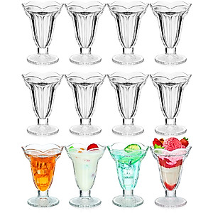 Mimorou 12 Pack 6 oz Ice Cream Glass Cups Footed Glass Tulip Sundae Cups Thick Clear Ice Cream Dessert Bowls for Desserts, Salads, Fruits, Ice Cream, Cocktails, Snack