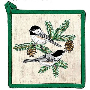 Paine's Chickadee & Branch Pot Holder 8"x8" 100% Cotton Tree Needles hot pad Bird