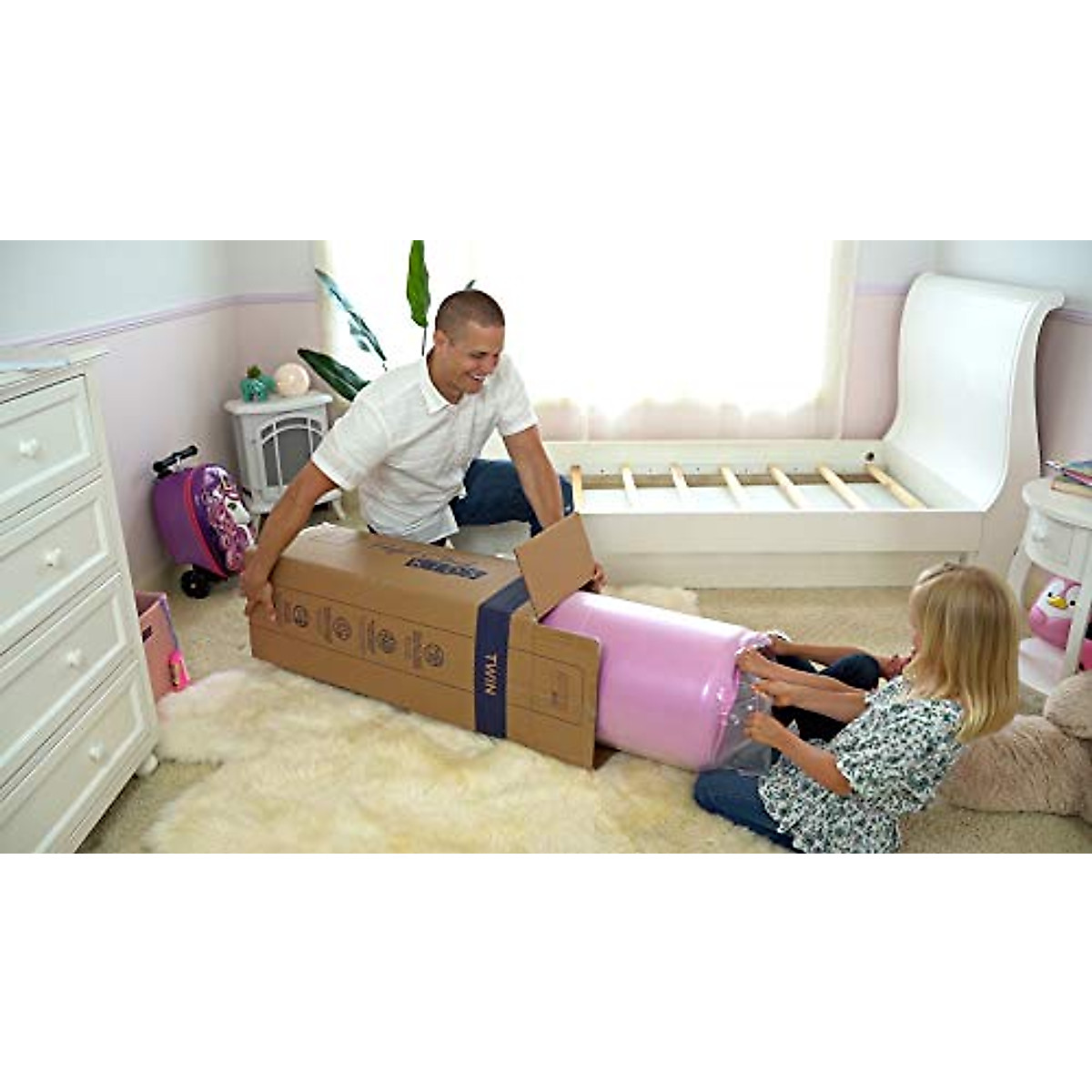 Perfect Cloud Made in The USA Kids Plush 7-inch Memory Foam Twin Mattress, Shredded Foam Pillow, and Teddy Bear for Day/Trundle/Bunk Bed - (Pink)