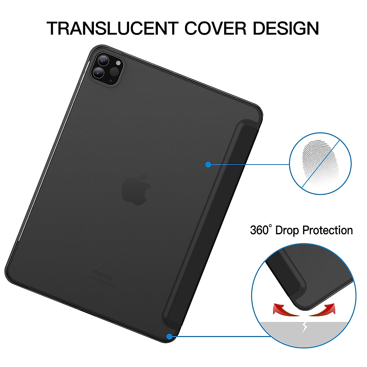 JETech Case for iPad Pro 11-Inch, 2022/2021/2020/2018 Model (4th/3rd/2nd/1st Generation), Compatible with Pencil, Cover Auto Wake/Sleep (Black)