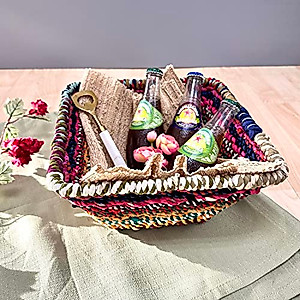 India Handicrafts Jute Square Basket With Multicolor Finish 20352