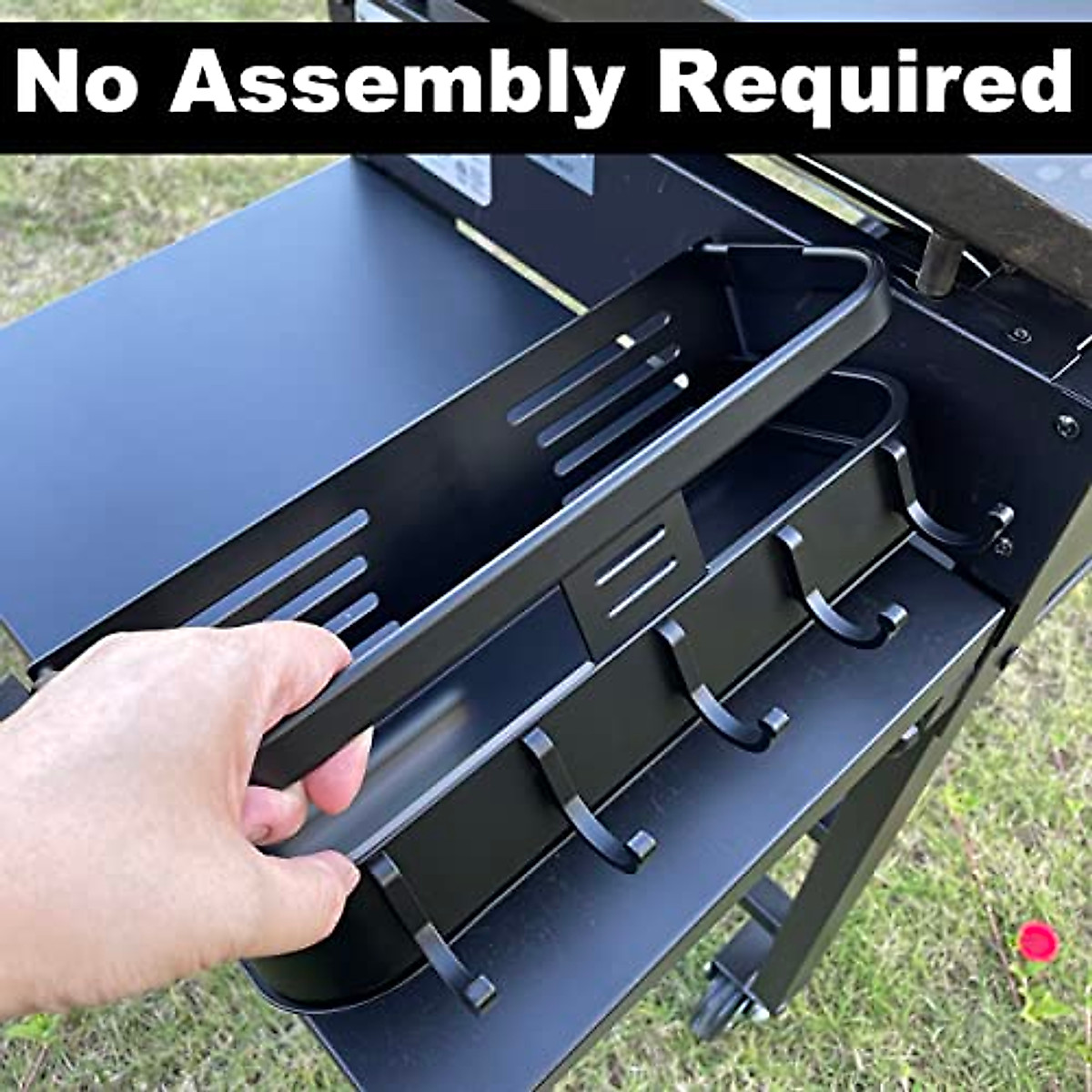 Magnetic Griddle Grill Caddy Organizer No-Installation - Durable Aluminum BBQ Storage for Outdoor Blackstone Grills with Side Shelves, with Paper Towel Holder