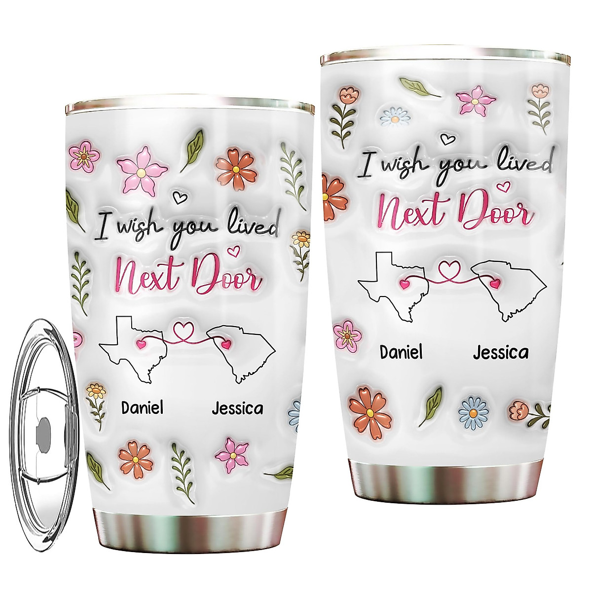 Personalized Gifts I Wish We Lived Closer Tumbler - 3D Inflated Effect - Custom State to State Mug, Long Distance Friendship Gifts, Personalized Tumbler, I Wish We Lived Closer Mug with Names