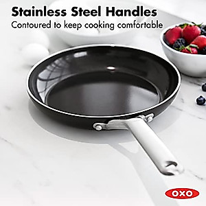 OXO Agility Series 10" Frying Pan Skillet, PFAS-Free Nonstick Lightweight Aluminum, Induction Base, Quick Even Heating, Stainless Steel Handles, Chip-Free Rims, Dishwasher & Oven Safe, Black