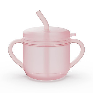 VRCIT Silicone Sippy Cups for Baby, Toddler Training Cup with Handles and Spout Lid, Infants Spill Proof Straw Cup 7oz, Grip for Babies 6-12 months and Toddlers 1-3 years 7 Oz/200ml (Pink)