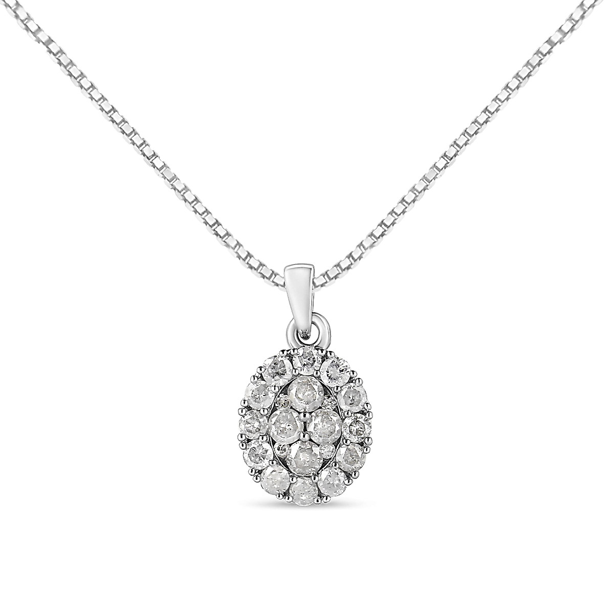 Haus of Brilliance .925 Sterling Silver 1 1/2 Cttw Diamond Oval Cluster Pendant Necklace (I-J Color, I2-I3 Clarity) - 18"