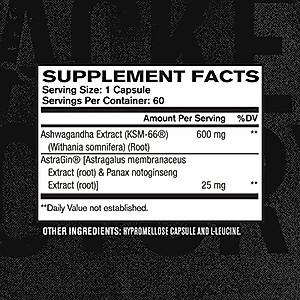 Ashwagandha Root Extract (KSM-66 Ashwagandha) w/ 5% Withanolides - Supplement for Natural Stress Relief, Cognitive Function, Vitality, and Mood Support - 60 Veggie Capsules