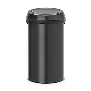 Brabantia 16 Gallon Large Kitchen Touch Top Trash Can (Matt Black) Removable Lid, Soft-Touch Open Garbage Can
