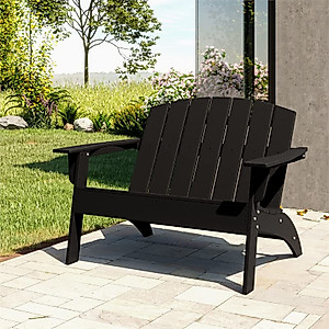 Flats & Castles Ellie HDPE Outdoor Weather Resistant Modern Adirondack Love Seat (Black)