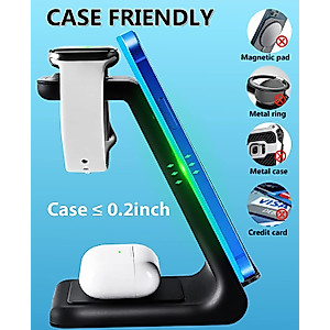 Wireless Charger, 3 in 1 Qi-Certified Fast Wireless Charging Station Stand Dock Made for Apple Watch 7 6 SE 5 4 3,Fast Wireless Charger Made for iPhone 15/15 Plus/15 Pro Max/14/13/12/11/X,AirPods Pro