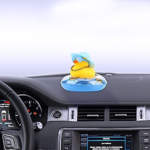 KINBOM Rubber Duck Car Ornament, Car Duck Decoration Dashboard Duck Yellow Duck Décor for Car Dashboard Office Bedroom Boys Girls Kids Bathing Toy (Blue Transparent Swim Ring)